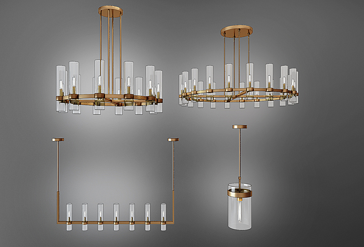 H12 0220美国现代rh(restoration Hardware)简欧轻奢简约吊灯水晶灯组合3d模型下载 【集简空间】「每日更新」