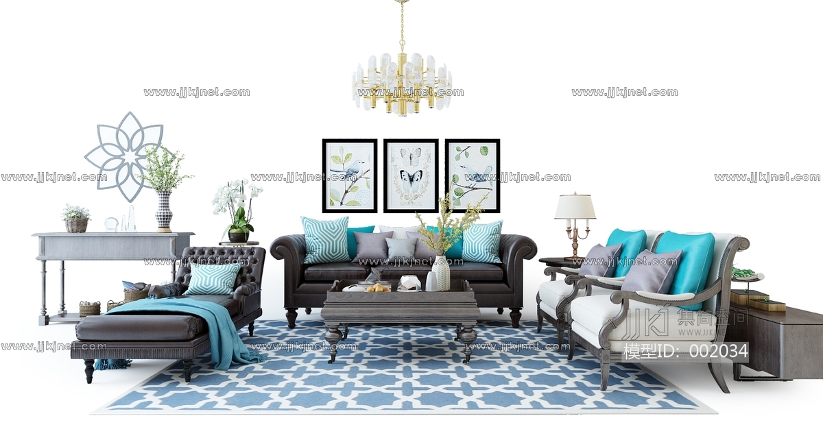 Z20-16欧式沙发组合玄关柜v3d模型下载-【集简空间】「每日更新」