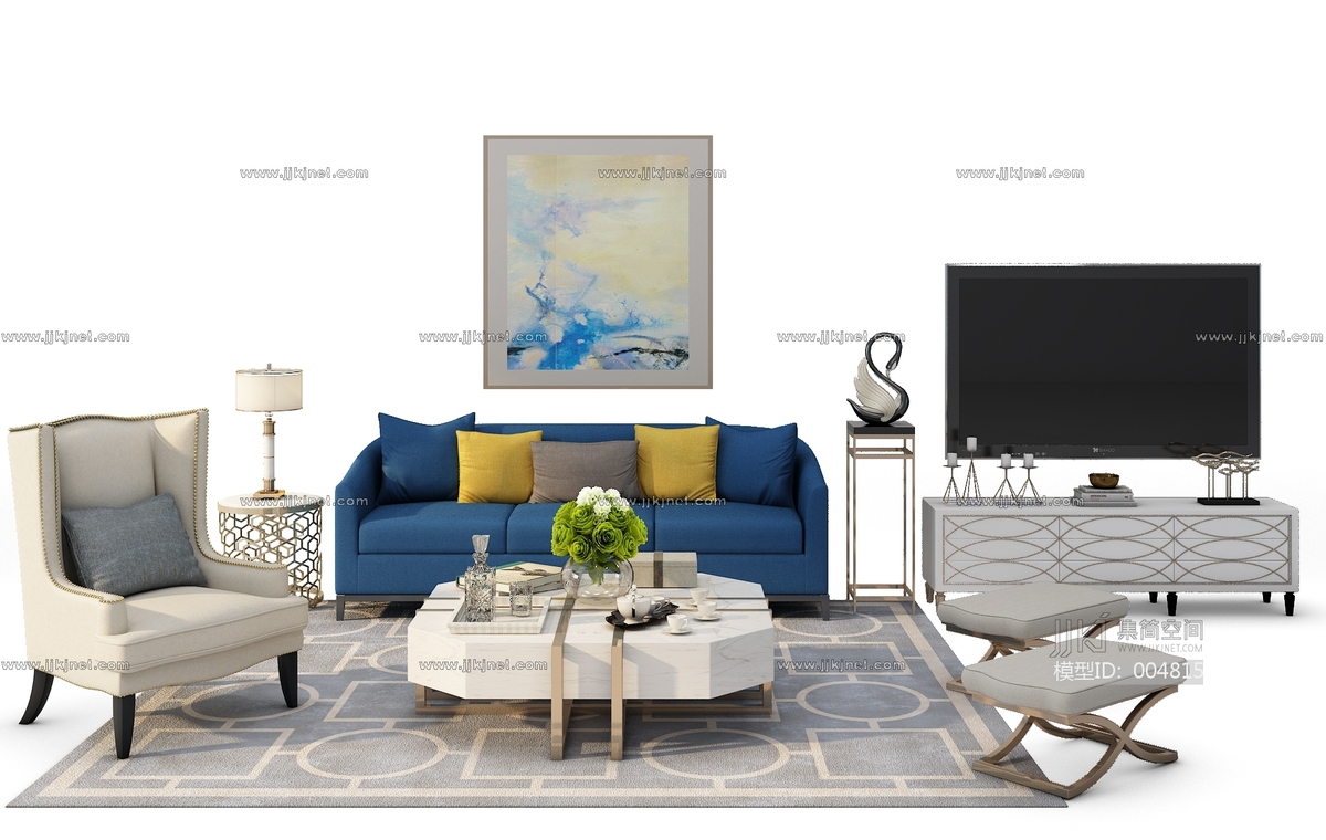 Z07-0707现代欧式沙发电视柜组合3d模型下载-【集简空间】「每日更新」