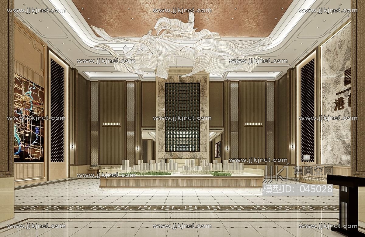H01 0624现代新中式售楼处大型水晶吊灯沙盘3d模型下载 【集简空间】「每日更新」