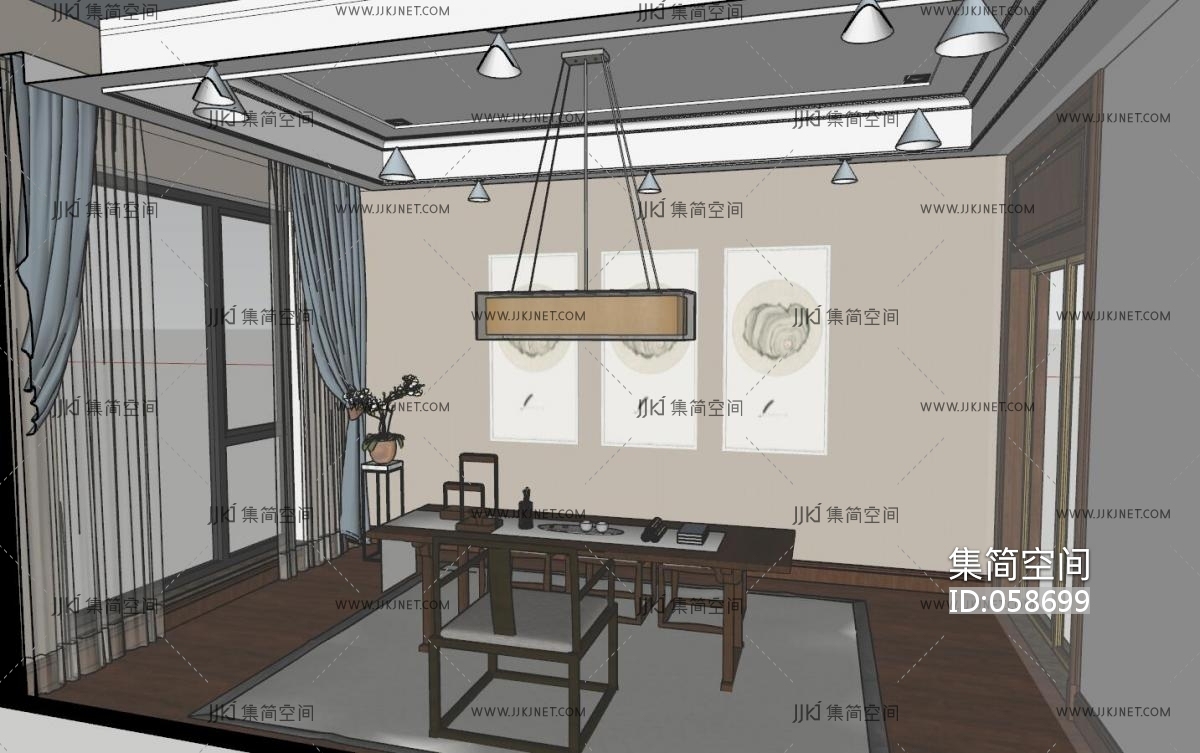 053中式日式新中式泰式茶室su草图模型下载 【集简空间】「每日更新」