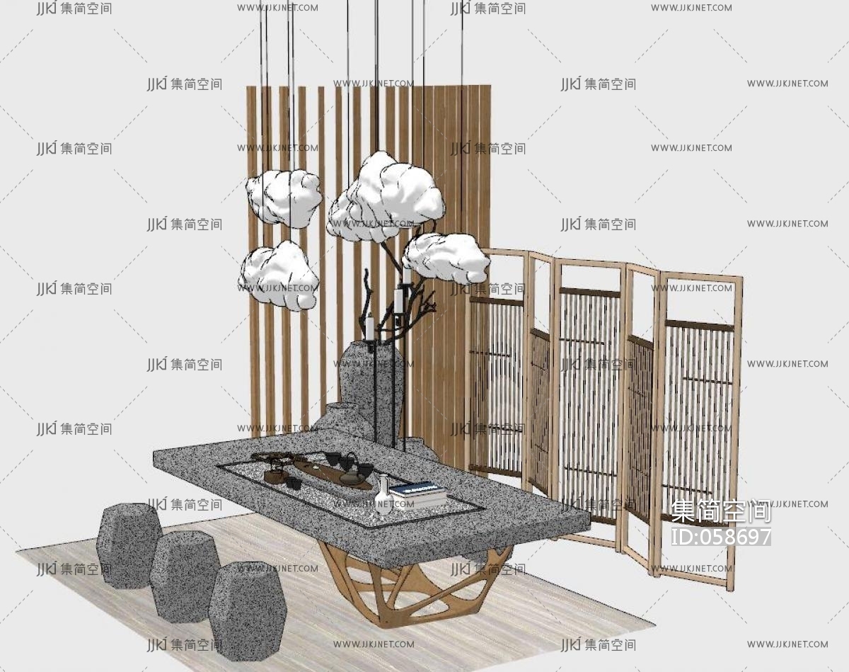 060新中式泰式日式中式茶室su草图模型下载 【集简空间】「每日更新」