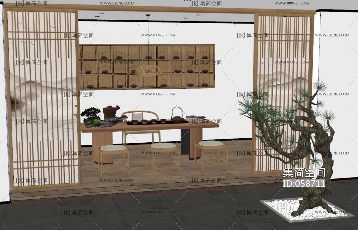 095新中式泰式中式日式茶室 Su草图模型下载 【集简空间】「每日更新」