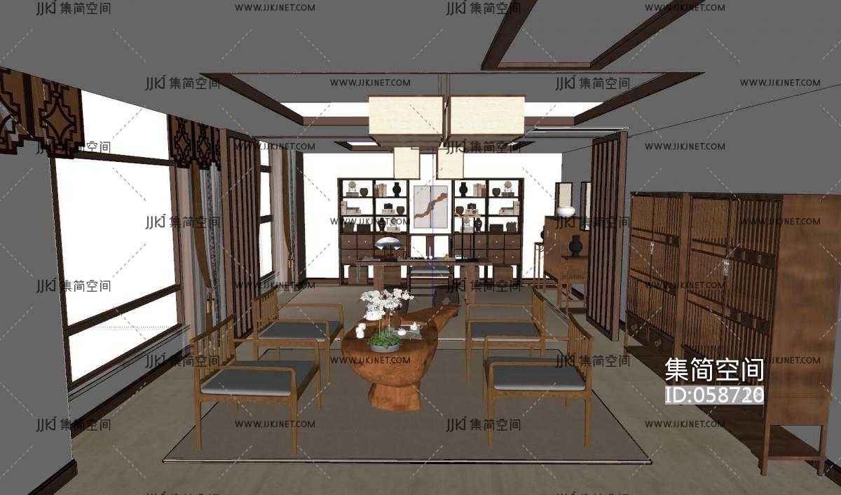 0106新中式日式泰式中式茶室su草图模型下载 【集简空间】「每日更新」