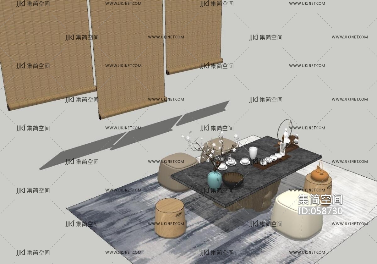 0110新中式泰式中式日式现代茶室su草图模型下载 【集简空间】「每日更新」