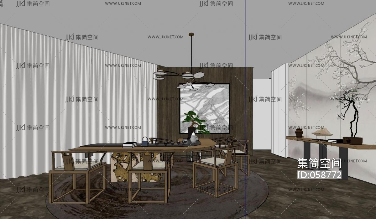 065新中式泰式中式茶室su草图模型下载 【集简空间】「每日更新」