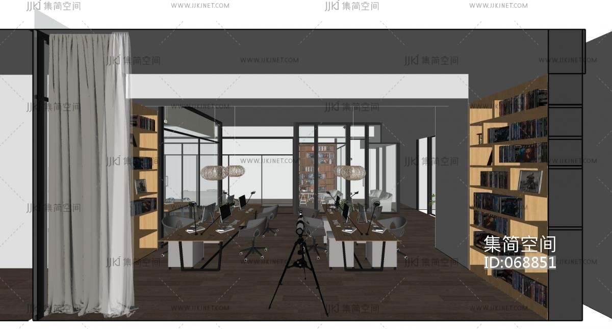 3现代风格办公区开敞办公室 Su草图模型下载 【集简空间】「每日更新」