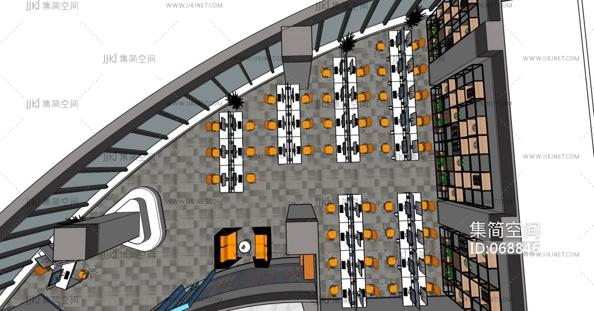 8现代办公空间开敞办公室整体方案 Su草图模型下载 【集简空间】「每日更新」