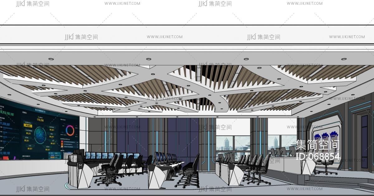 32现代指挥大厅监控室指挥中心 Su草图模型下载 【集简空间】「每日更新」