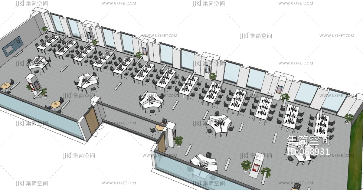 21现代公共办公区开敞开放办公室su草图模型下载 【集简空间】「每日更新」