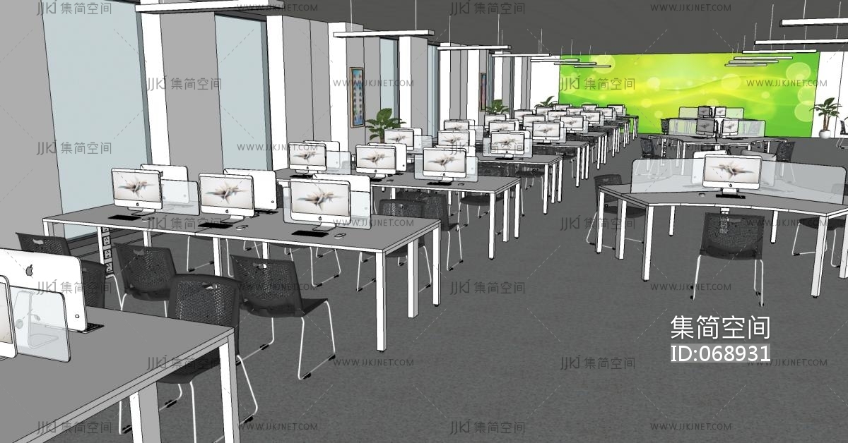 21现代公共办公区开敞开放办公室su草图模型下载 【集简空间】「每日更新」