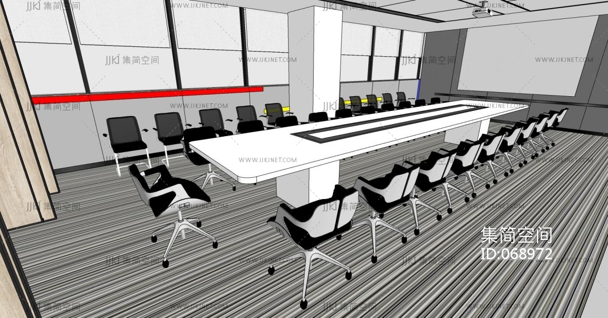 10现代办公室整体模型会议室开敞开放办公室会议室员工工位服务台前台接待su草图模型下载 【集简空间】「每日更新」