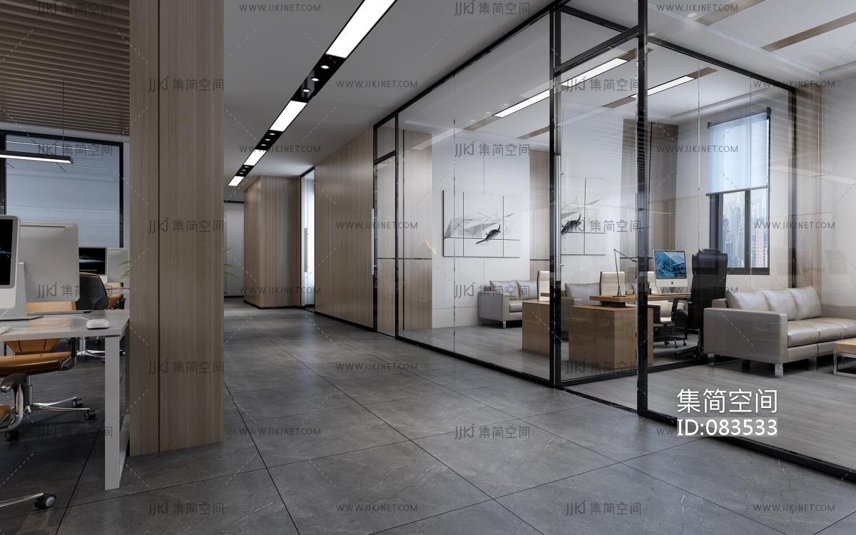 现代开敞开放办公区,员工工位会议室,办公室,接待大厅3d模型下载 【集简空间】「每日更新」