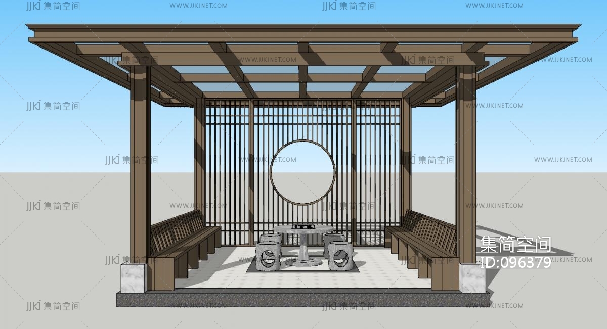 新中式户外凉亭su草图模型下载 【集简空间】「每日更新」