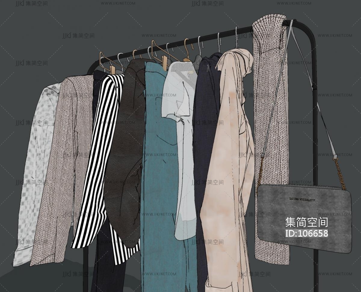 现代衣服鞋子包包 组合su草图模型下载 【集简空间】「每日更新」