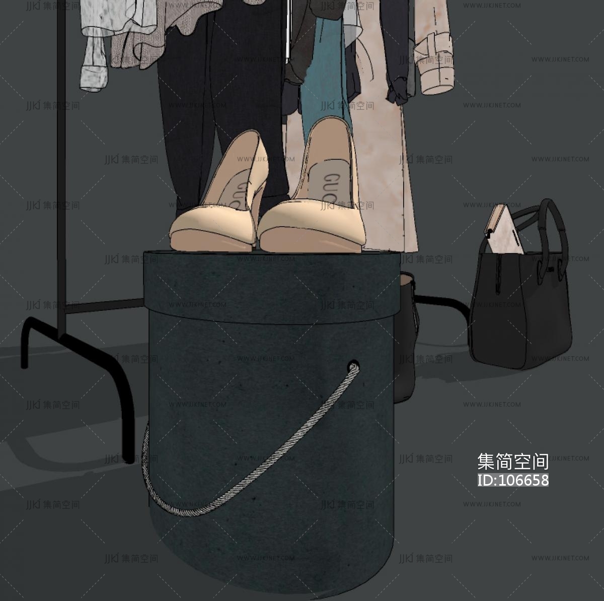 现代衣服鞋子包包 组合su草图模型下载 【集简空间】「每日更新」