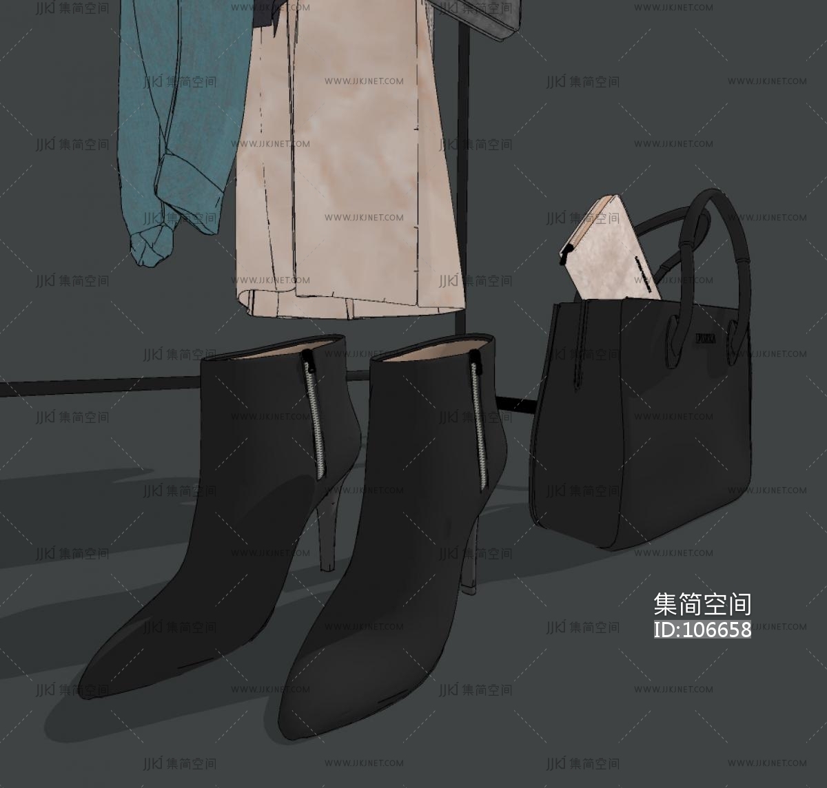 现代衣服鞋子包包 组合su草图模型下载 【集简空间】「每日更新」
