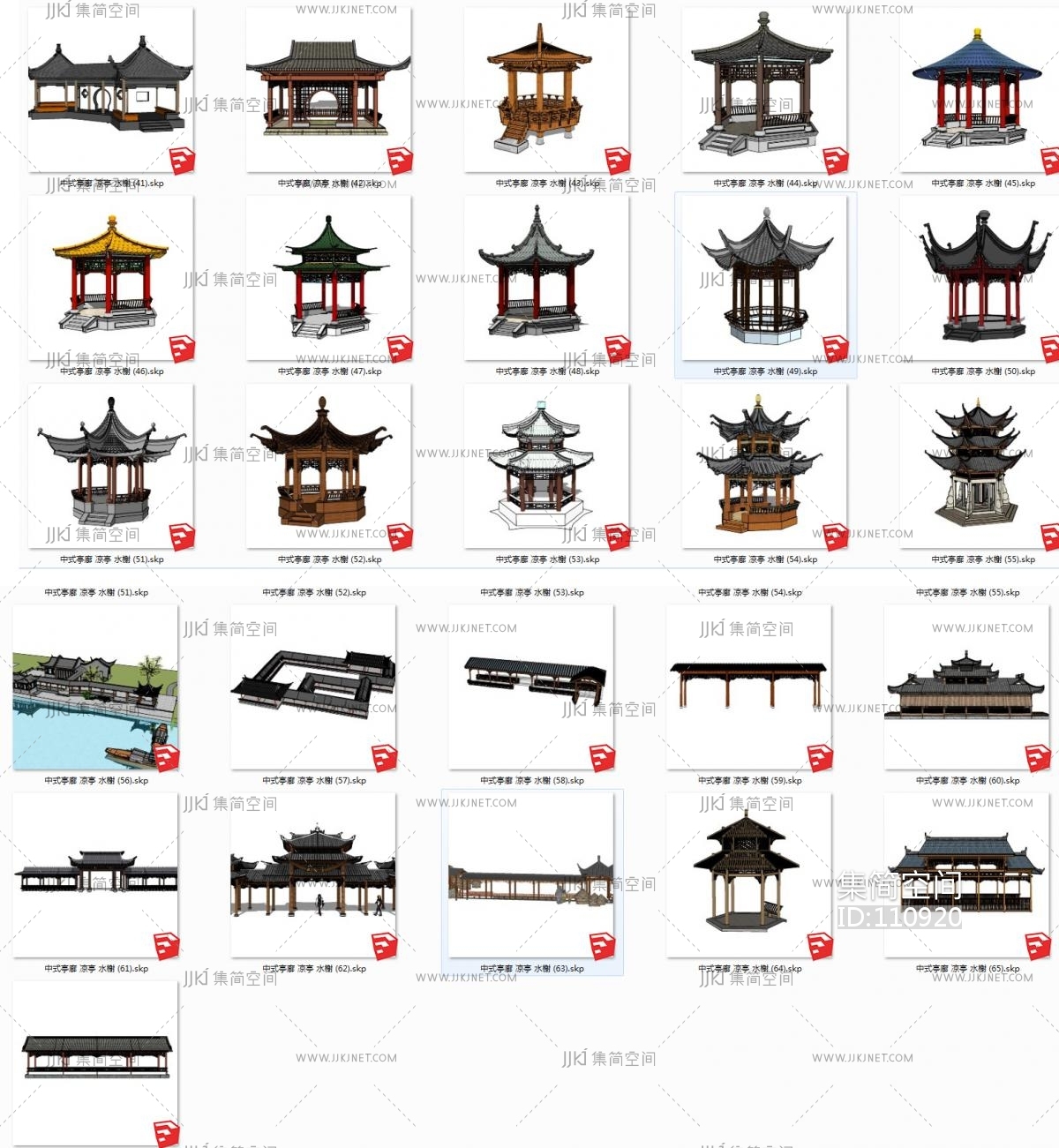 中式古建凉亭水榭连廊su草图模型下载 【集简空间】「每日更新」