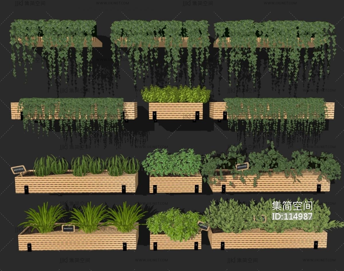 现代阳台植物绿植花草组合壁挂吊挂绿植花槽su草图模型下载 【集简空间】「每日更新」