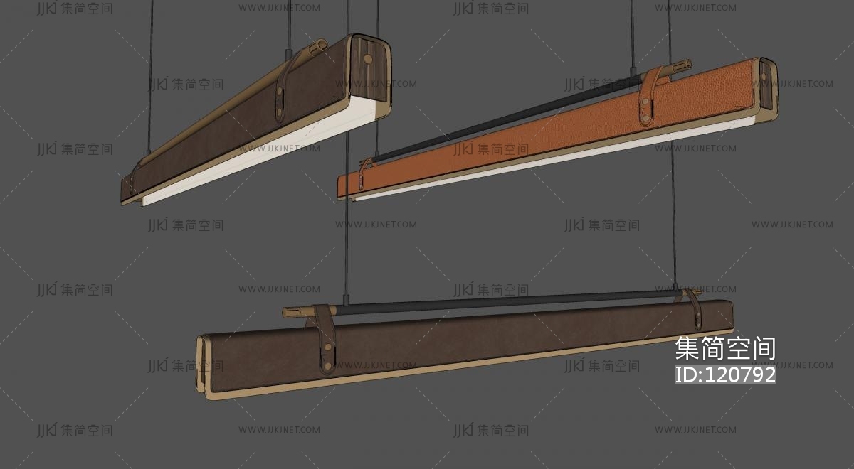 现代长条办公金属吊灯su草图模型下载 【集简空间】「每日更新」