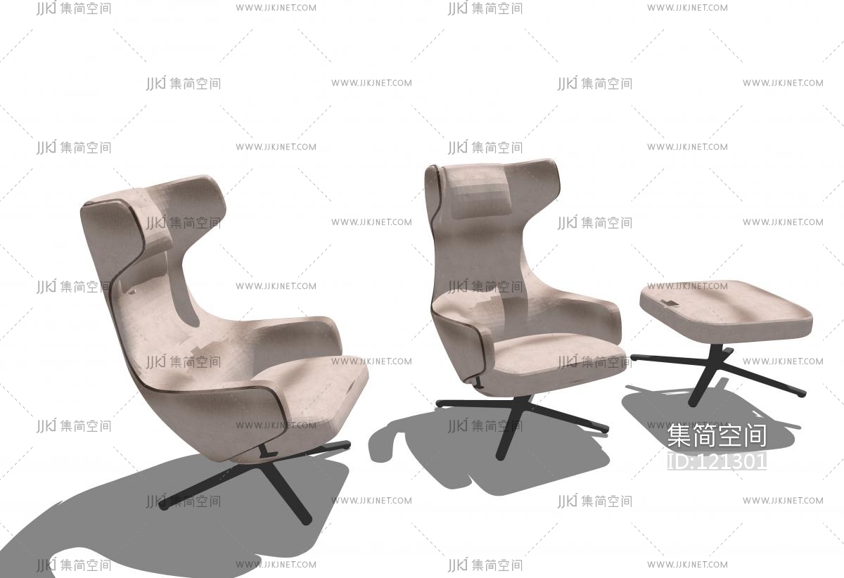 现代简约休闲椅,办公椅,脚凳蛋壳椅su草图模型下载 【集简空间】「每日更新」