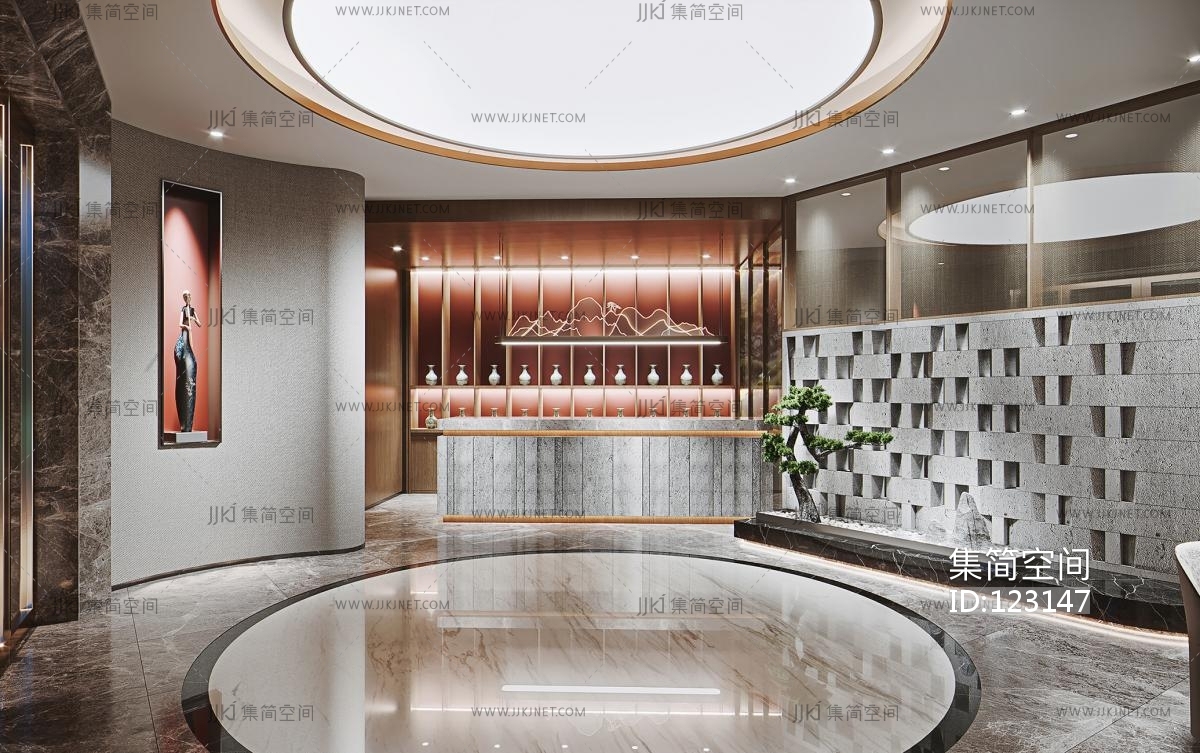 新中式酒店会所大厅服务台3d模型下载 【集简空间】「每日更新」