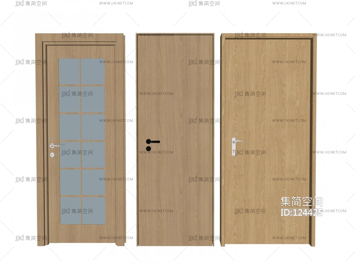 现代木门单开门玻璃门su草图模型下载 【集简空间】「每日更新」
