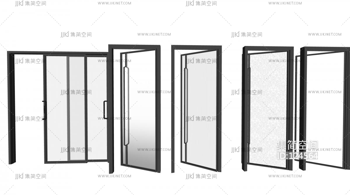 现代长虹玻璃单开门推拉门su草图模型下载 【集简空间】「每日更新」