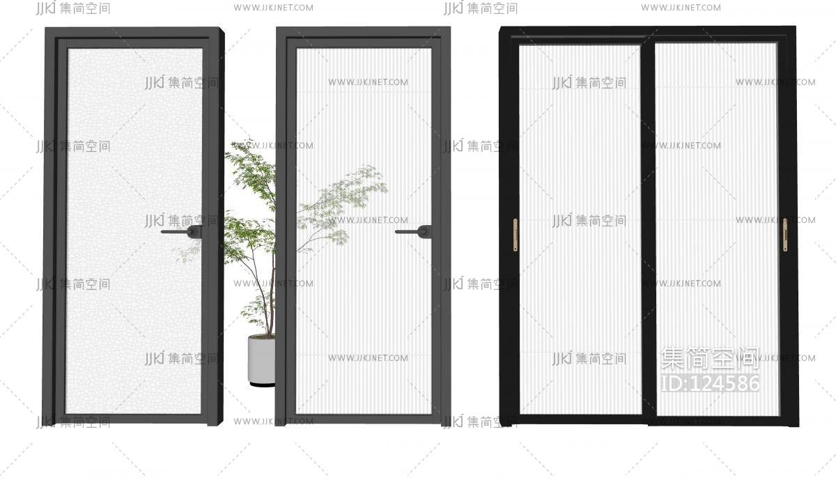现代长虹玻璃门su草图模型下载 【集简空间】「每日更新」