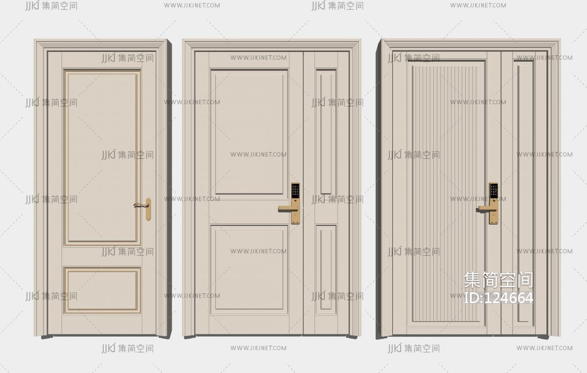 现代子母门防盗门入户门su草图模型下载 【集简空间】「每日更新」