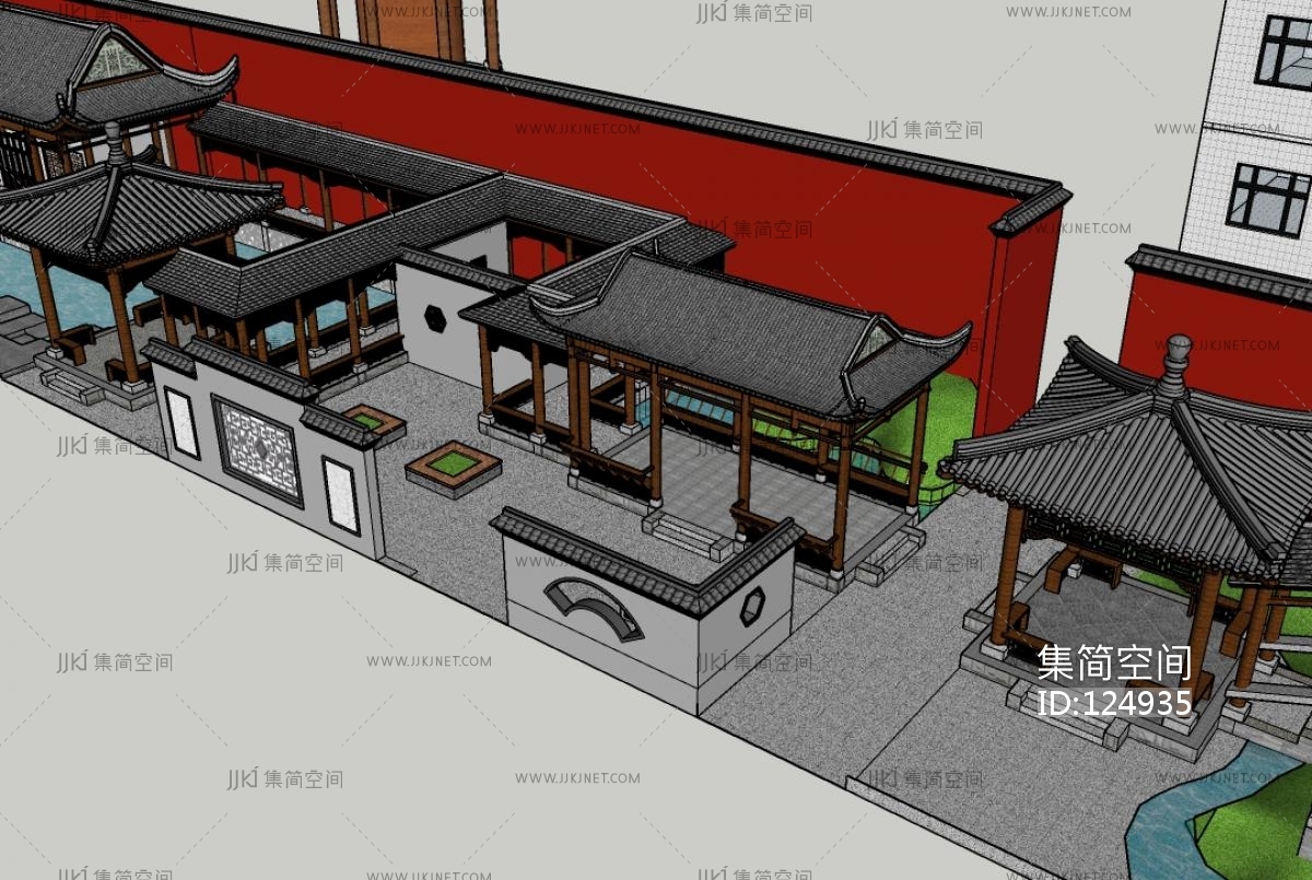 中式古建连廊su草图模型下载 【集简空间】「每日更新」