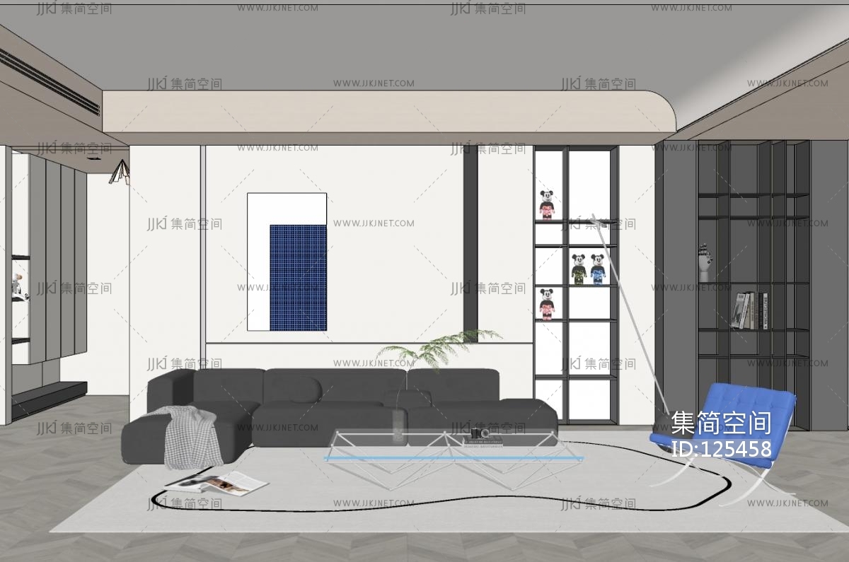 现代客厅su草图模型下载 【集简空间】「每日更新」