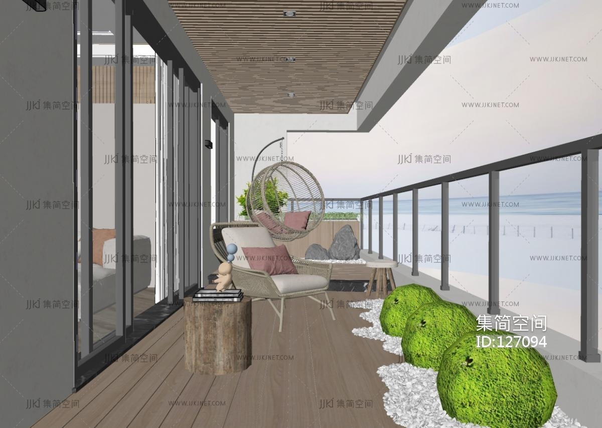 现代家居阳台su草图模型下载 【集简空间】「每日更新」