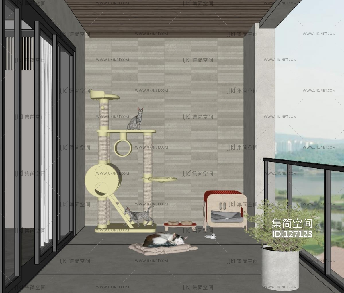 现代家居阳台猫爬架su草图模型下载 【集简空间】「每日更新」