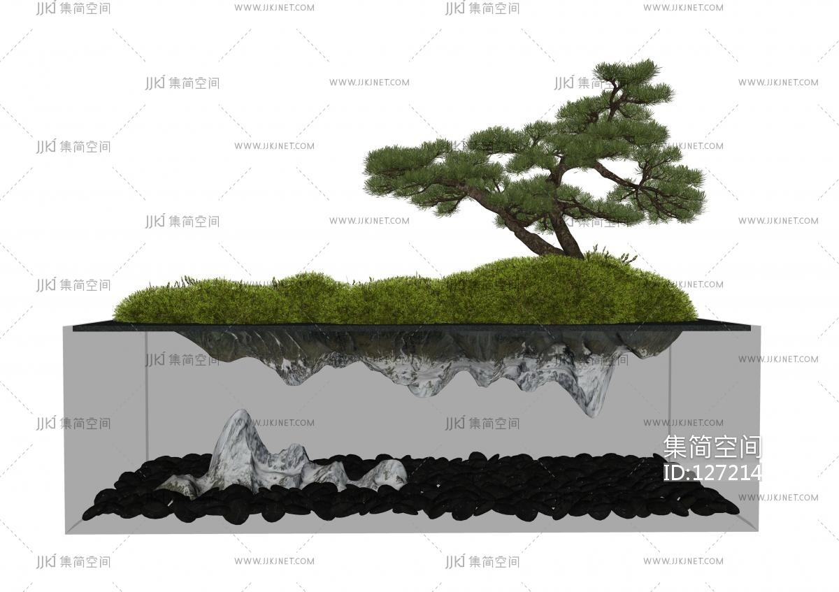 新中式迎客松，景观 石头su草图模型下载 【集简空间】「每日更新」