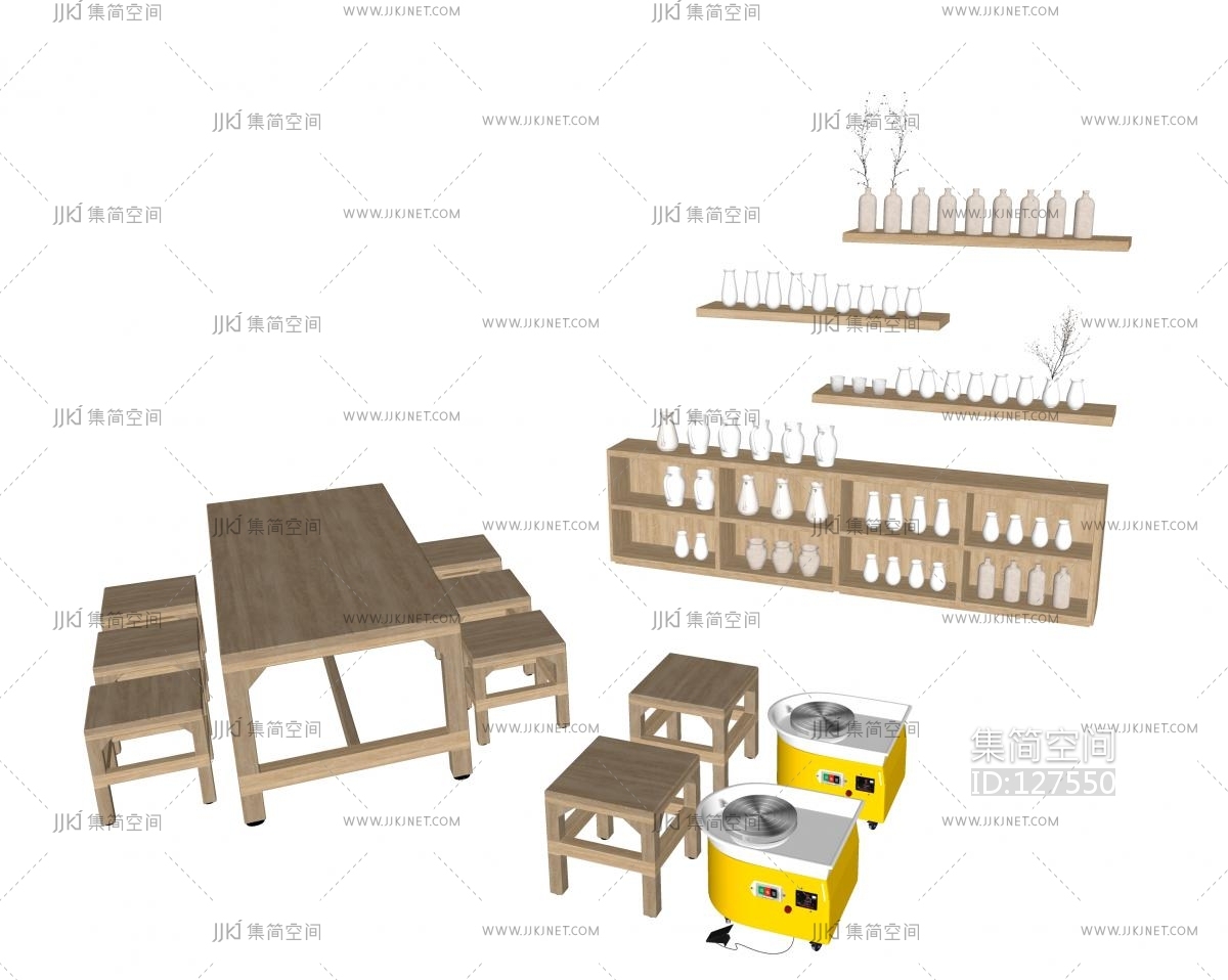 教室课桌椅,制陶机,陶罐展架su草图模型下载 【集简空间】「每日更新」