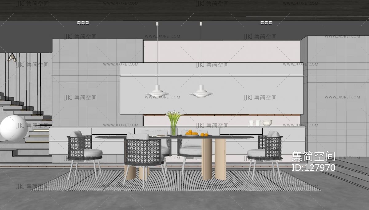 现代餐厅su草图模型下载 【集简空间】「每日更新」