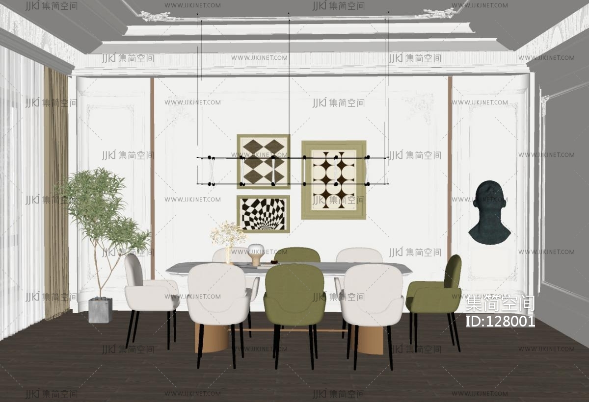 法式餐厅su草图模型下载 【集简空间】「每日更新」