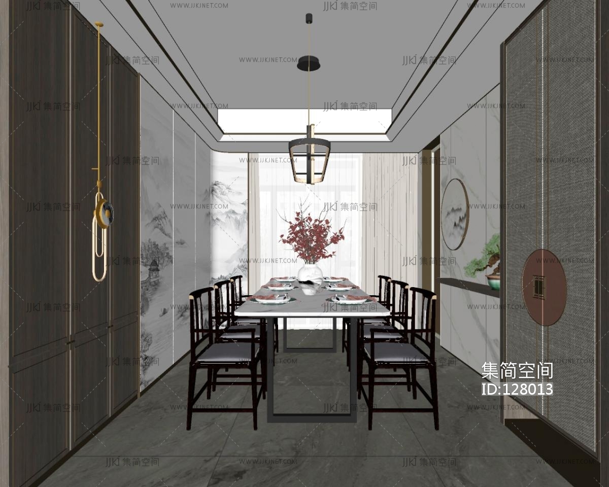 新中式家居餐厅su草图模型下载 【集简空间】「每日更新」