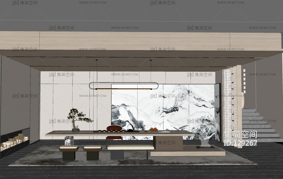 现代茶室su草图模型下载 【集简空间】「每日更新」