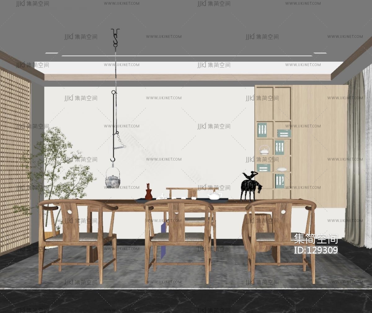 新中式茶室su草图模型下载 【集简空间】「每日更新」
