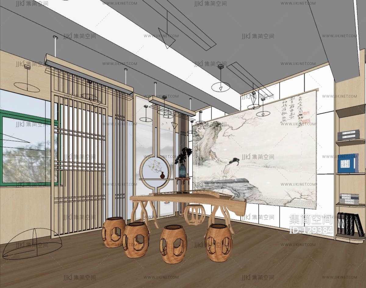 现代家居琴房su草图模型下载 【集简空间】「每日更新」