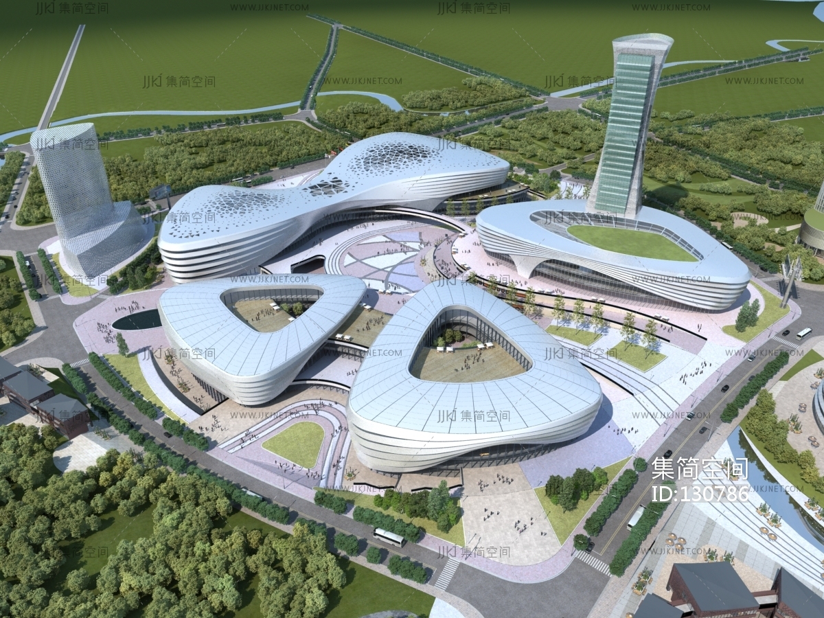 01现代商业建筑鸟瞰异形商业建筑景观规划3d模型下载 【集简空间】「每日更新」