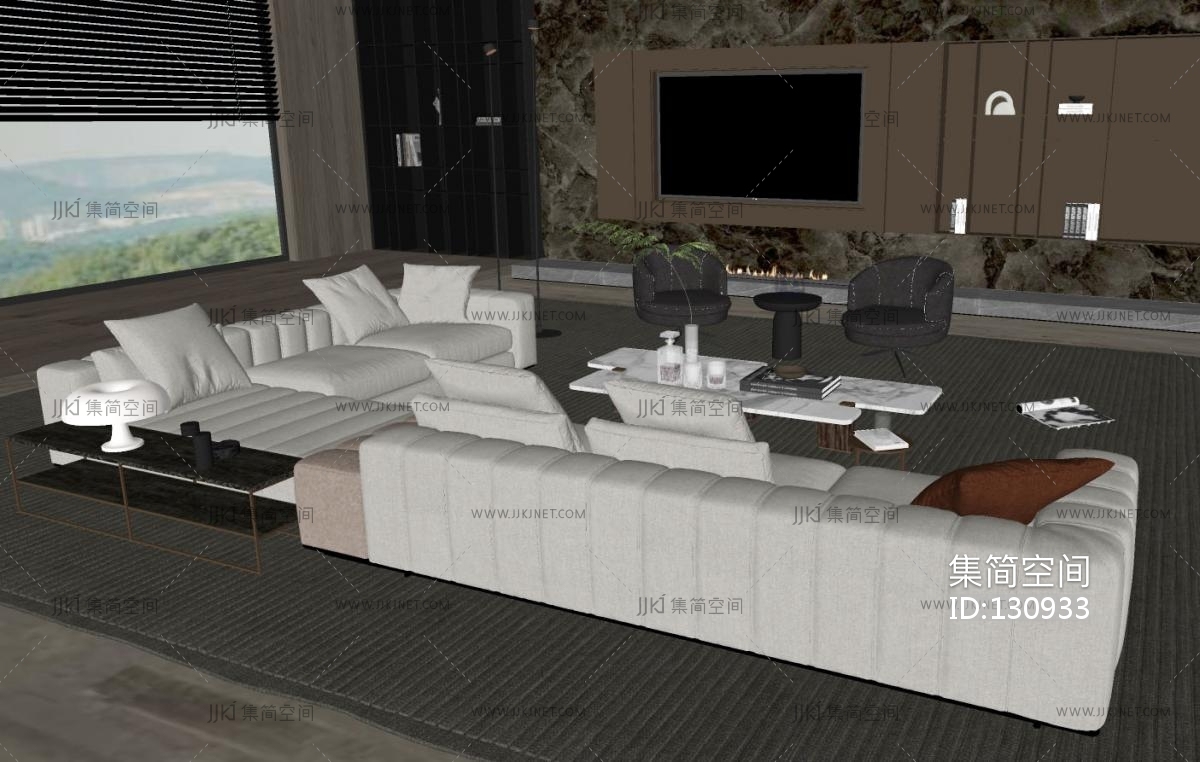 Minotti 米洛提现代沙发茶几组合su草图模型下载 【集简空间】「每日更新」