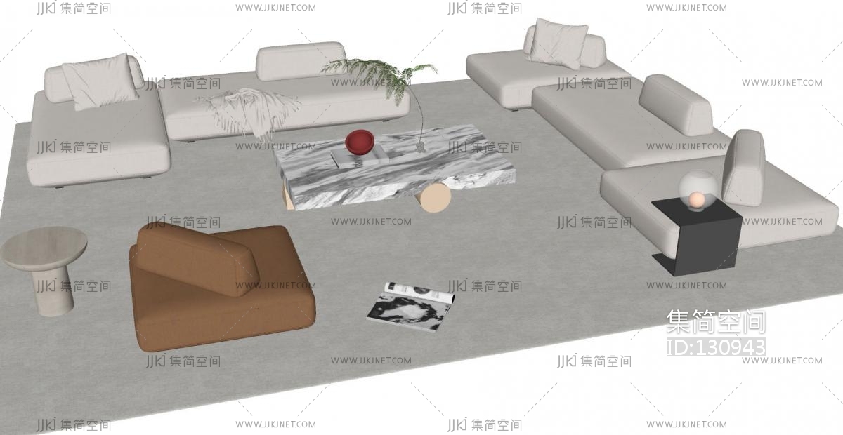 Poliform 现代沙发茶几组合su草图模型下载 【集简空间】「每日更新」