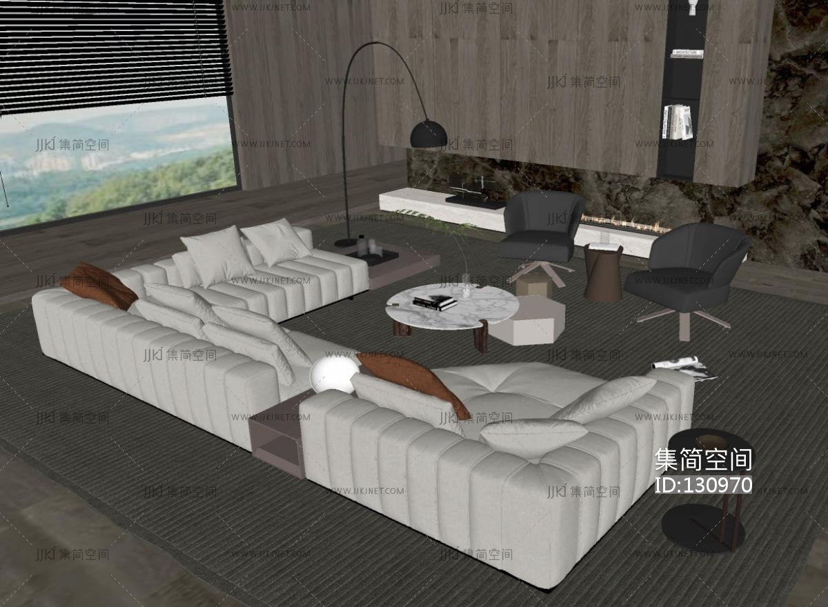 Minotti 现代转角沙发茶几落地灯 Su草图模型下载 【集简空间】「每日更新」
