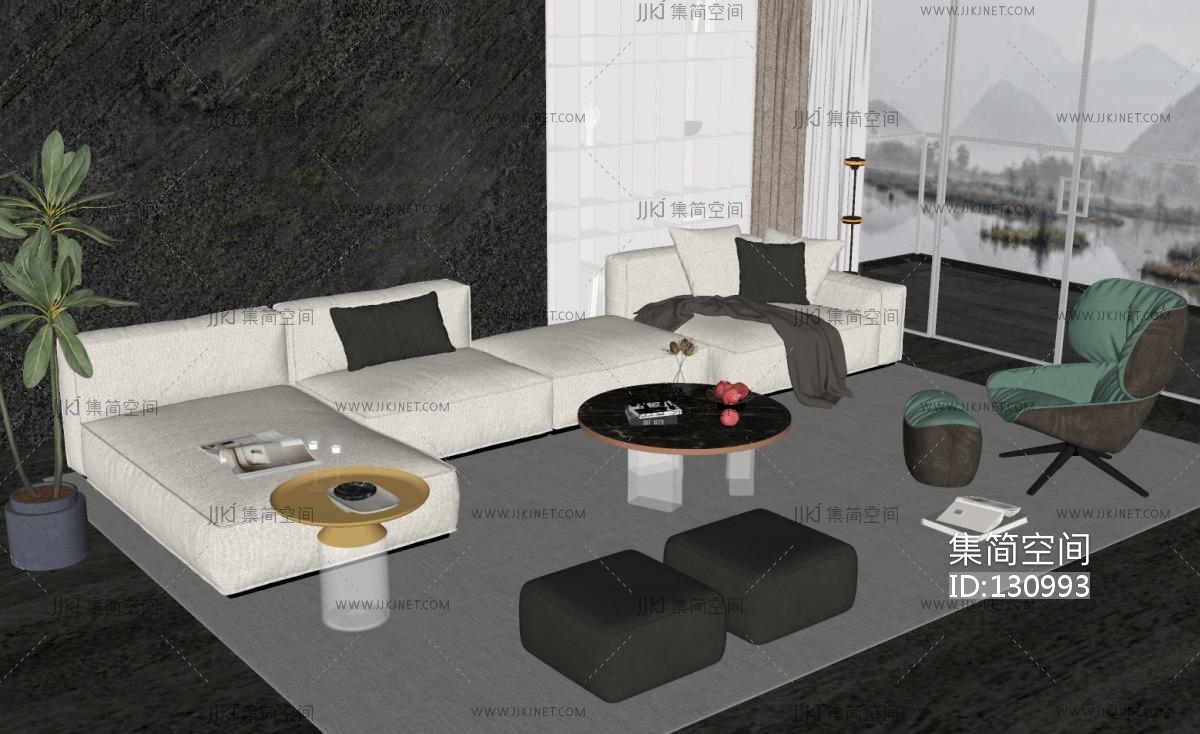 Minotti 米洛提现代沙发组合su草图模型下载 【集简空间】「每日更新」