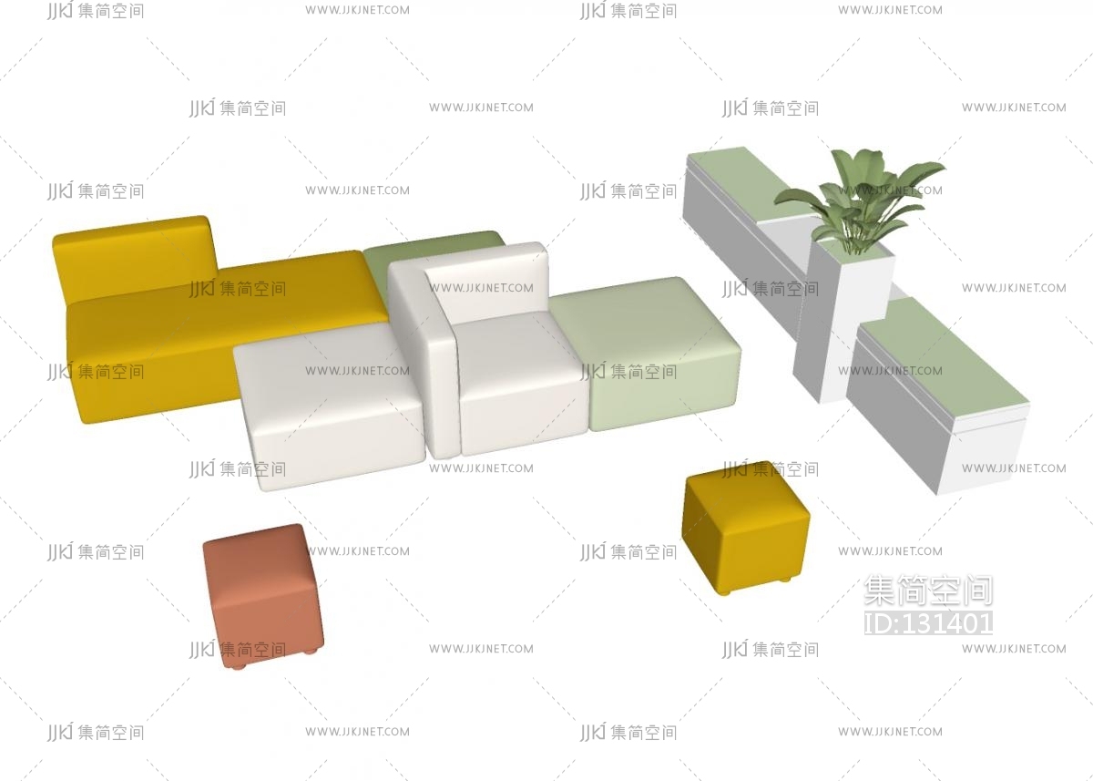 现代简约接待沙发卡座su草图模型下载 【集简空间】「每日更新」