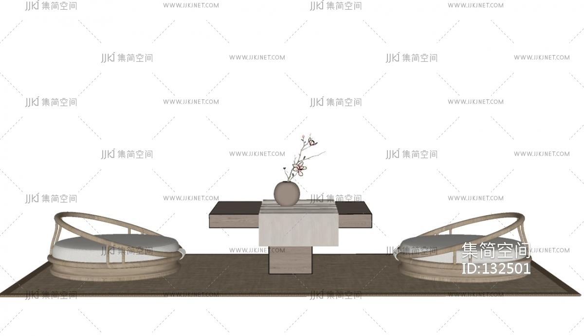 日式榻榻米茶台,茶桌椅组合su草图模型下载 【集简空间】「每日更新」