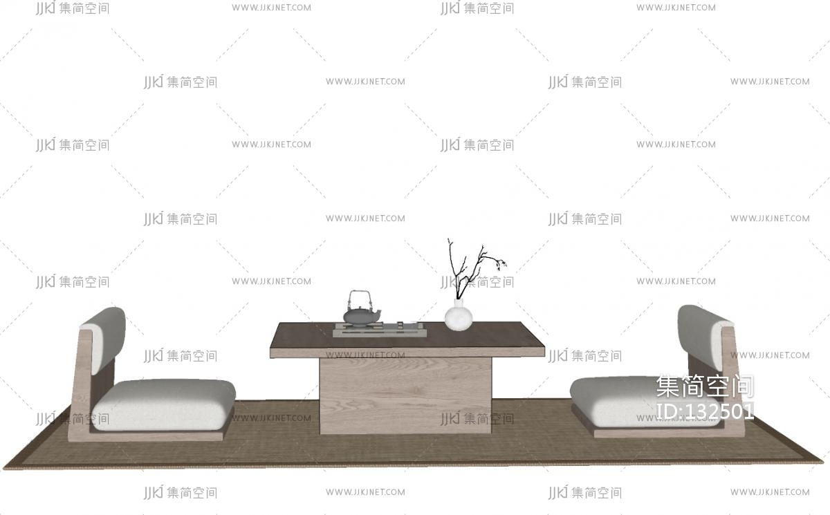 日式榻榻米茶台，茶桌椅组合su草图模型下载 【集简空间】「每日更新」